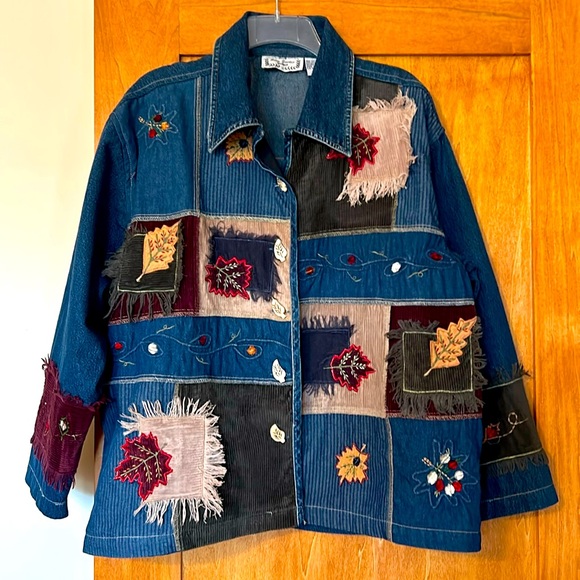 Sara Studio | Jackets & Coats | Sara Studio Denim Corduroy Jacket With Frayed Corduroy Patches ...